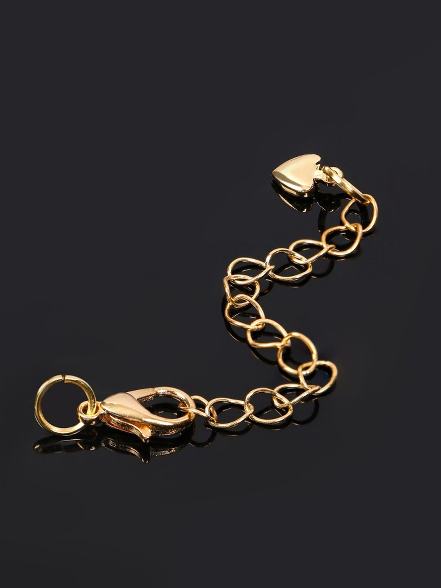 Замок - карабин родированный 1.2×0.5 см «Сердечко» с удлинителем 5.5 см, цвет золото