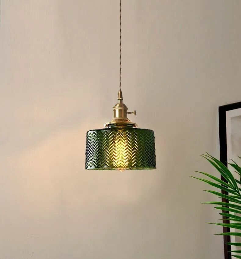 Стеклянная люстра в стиле ретро, E27,1,1,50, оливковый,150