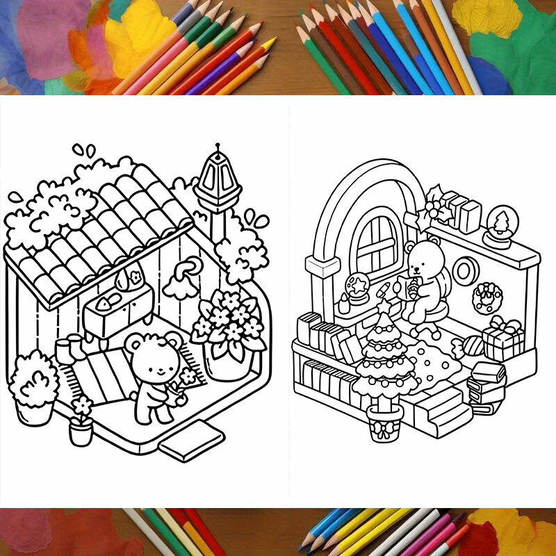 Раскраска "Tiny Town" flobow, 3D, антистресс, бумага, светло-розовая, А4