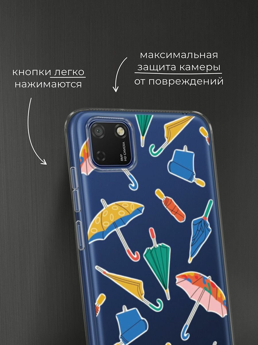 Чехол на Honor 9S/Huawei Y5p / Хонор 9S/Хуавей Y5p с принтом "Зонты паттерн", прозрачный — фото 1