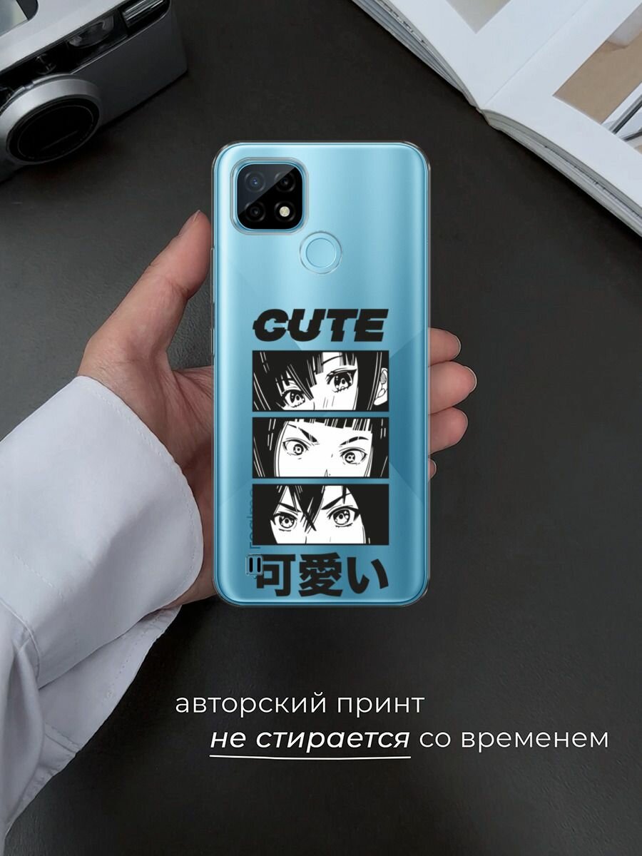 Чехол на Realme C21 / Реалми С21 с принтом "Милые аниме девочки", прозрачный — фото 1