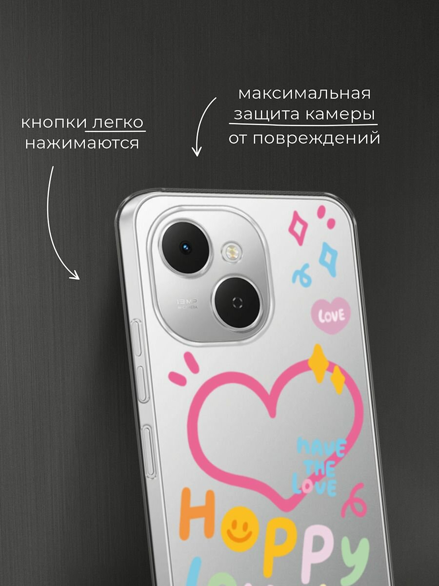 Чехол на Tecno Spark 40C / Текно Спарк 40C с принтом "Happy lovely", прозрачный — фото 1