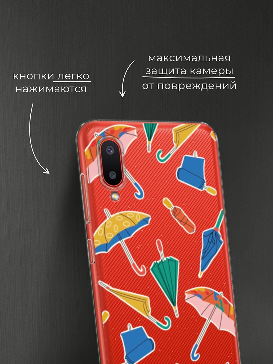 Чехол на Samsung Galaxy A02 / Самсунг Галакси А02 с принтом "Зонты паттерн", прозрачный — фото 1