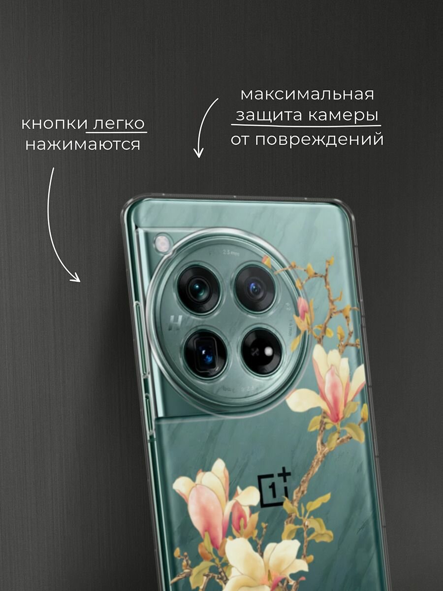 Чехол на OnePlus 12 / Ван Плас 12 с принтом "Ветка с цветами", прозрачный — фото 1