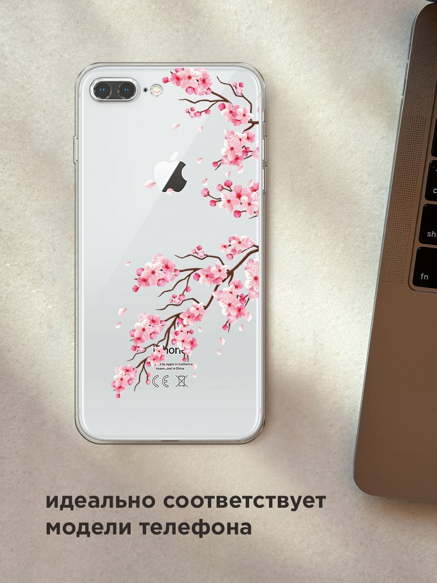 Чехол на Apple iPhone 7 Plus / Айфон 7 Плюс с принтом "Цветущая ветка сакуры рисунок", прозрачный — фото 1