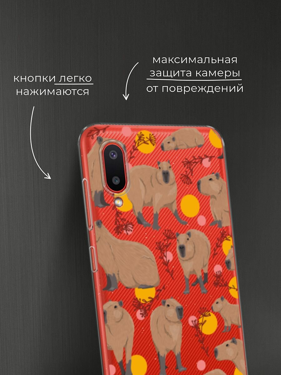 Чехол на Samsung Galaxy A02 / Самсунг Галакси А02 с принтом "Капибара паттерн", прозрачный — фото 1