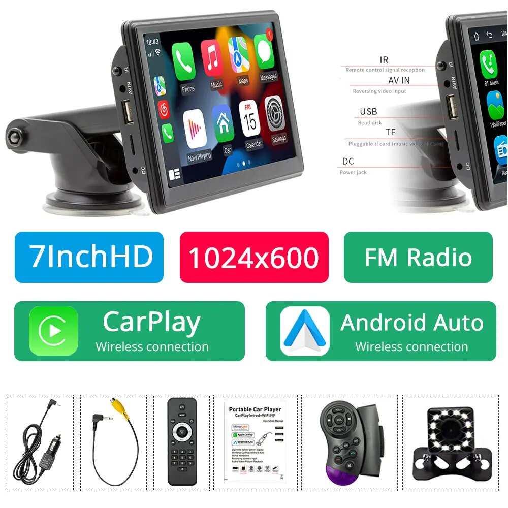 7" Автомобильный MP5 Плеер Carplay Android Auto, Цвет: P1 Set With SWC CAM