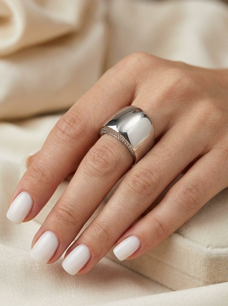 Кольцо тонкое, широкое, серебро, 925 проба, родирование