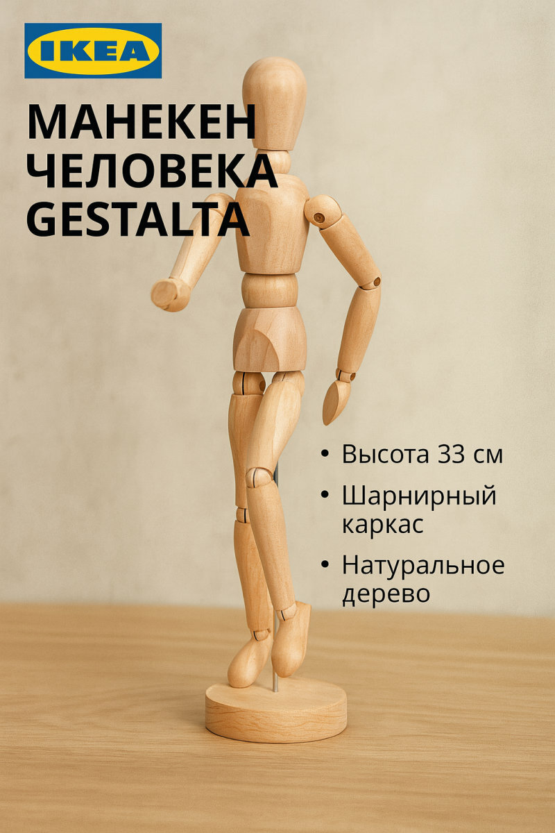 Манекен человека шарнирный GESTALTA, 33см, массив дерева, 1шт