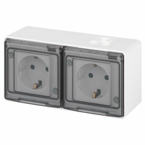 Розетка Эксперт 11-2503-01 2х2P+E гориз. IP55 16А-250В ОУ бел. Эра Б0063264