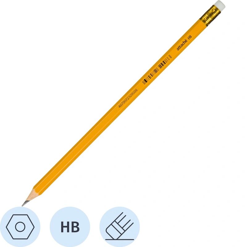 Карандаш чернографитный Attache Economy HB плаcтик, с ластиком желт. корпус