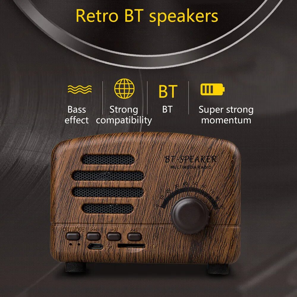 Миниатюрная Bluetooth колонка в стиле ретро, голубой цвет, для ПК, поддержка TF, USB — фото 1