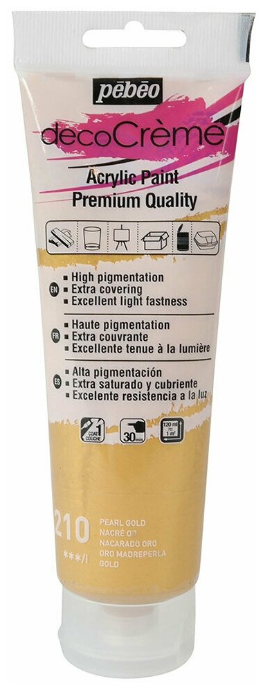 Краски акриловые PEBEO кремовая перламутровая decoCreme 120 мл 089210 под золото