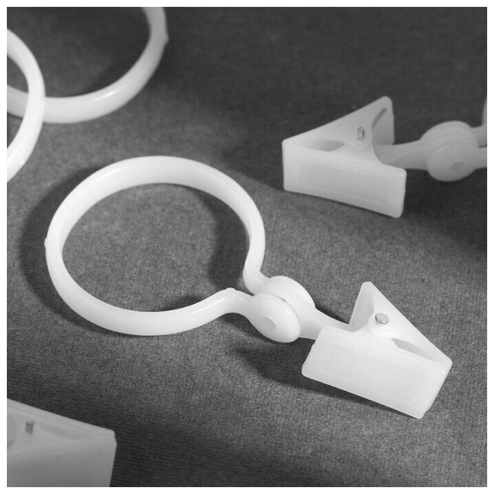 Кольцо для карниза, с зажимом, d = 34/39 мм, 20 шт, цвет белый, 1212527