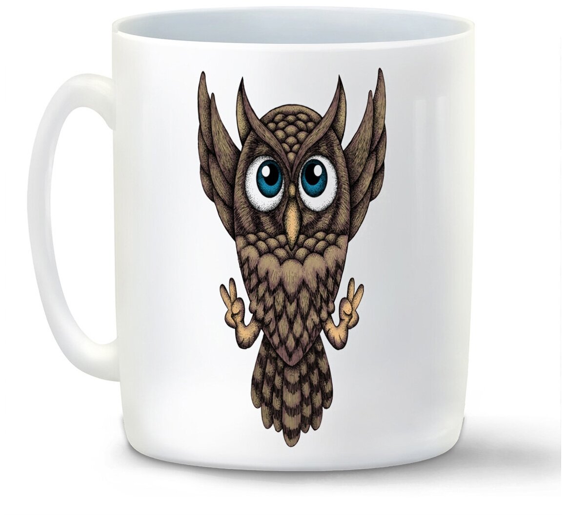Кружка белая CoolPodarok Сова показывает пальцы