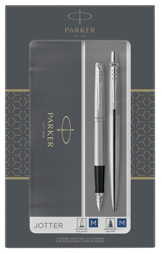 Набор ручек Parker "Jotter Stainless Steel СT", ручка шариковая, 1 мм, ручка перьевая 1 мм (2093258)