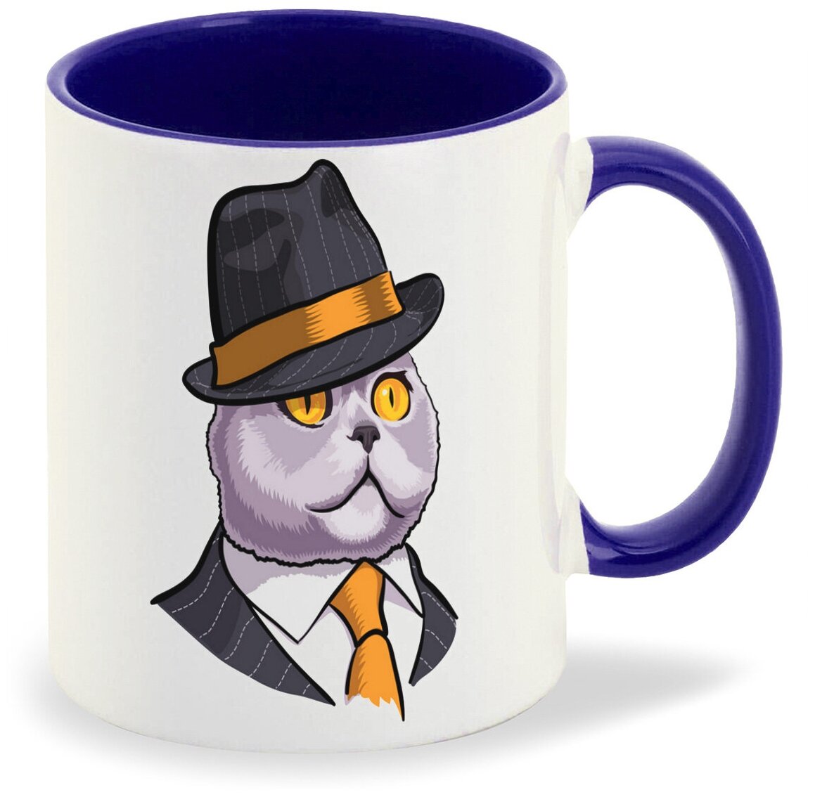 Кружка синий CoolPodarok Кот в костюме галстук и шляпа