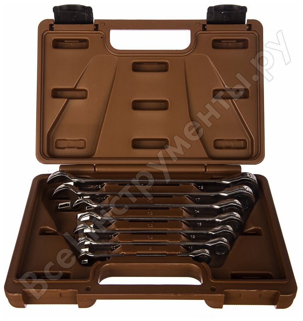 Набор трещоточных ключей Ombra SNAP GEAR 935007, семь инструментов из сплава CrV, рожковые и накидные головки