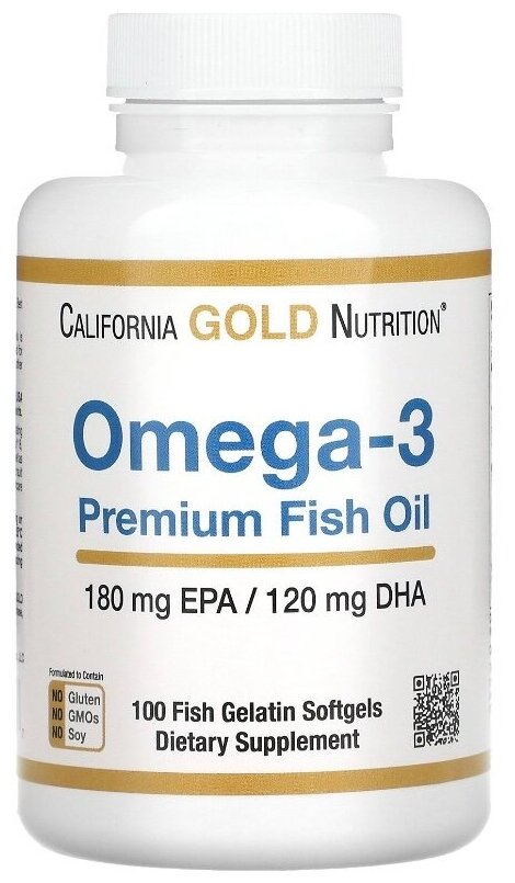 Омега 3 / California Gold Nutrition /Omega-3 Premium Fish Oil 1100mg, 100 капсул /Рыбий жир / Для женщин и мужчин