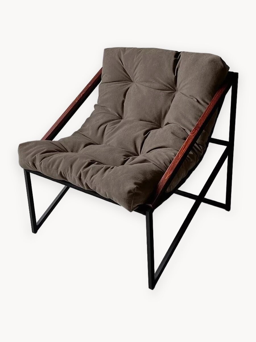 Кресло мягкое удобное для отдыха, уличное, на балкон, веранду, в стиле лофт, минимализм, Слэш ++ велюр коричневый