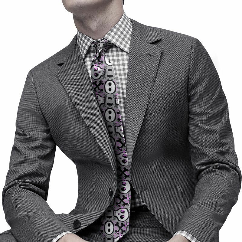 Эмо Галстук с черепами серый — фото 1