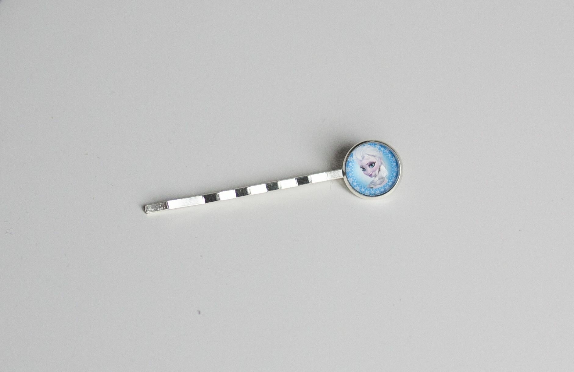 Заколка невидимка для волос "Холодное сердце", вставка 12 мм (голубой)