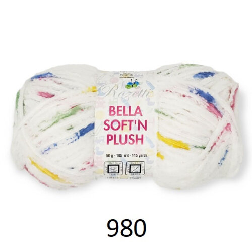 Пряжа "BELLA SOFT N PLUSH" 100% Полиамид, 50гр/105м, (980- Белый+роз, син, зел, жел) 1 упаковка (10 мотков)