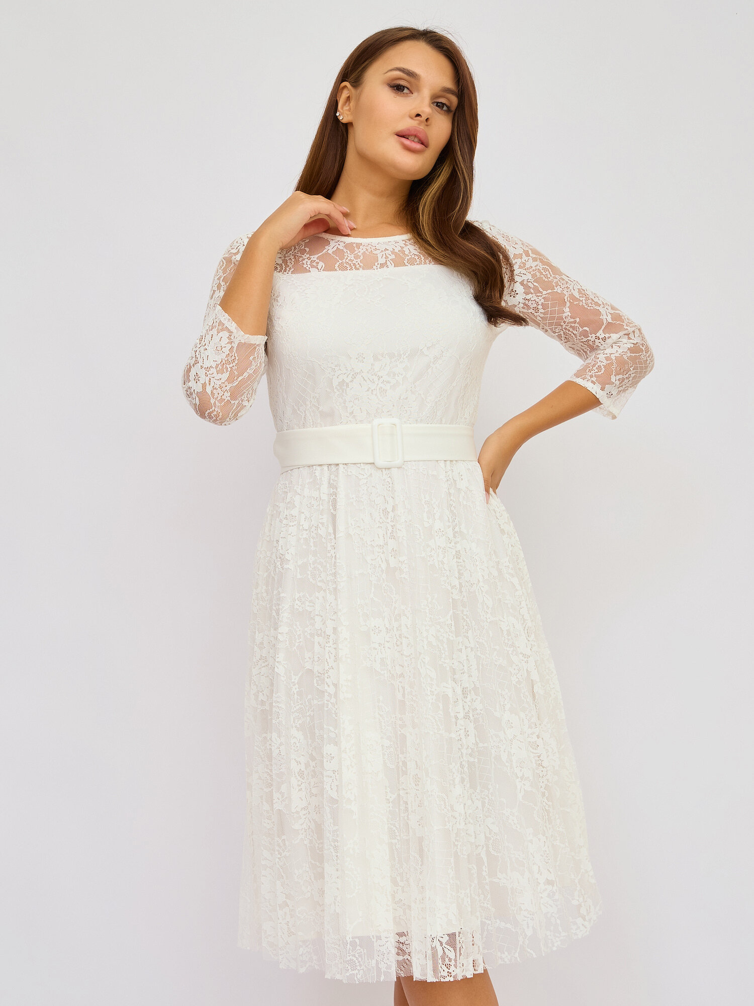 Платье женское BrandStoff, вечернее, праздничное, кружевное, нарядное, белый, 54