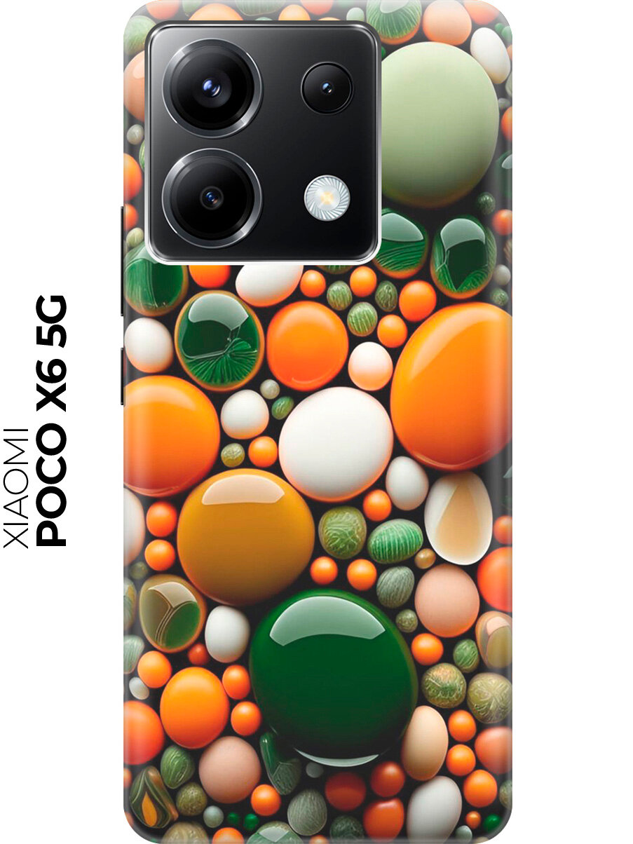 Силиконовый чехол на Xiaomi Redmi Note 13 Pro 5G / Poco X6 5G / Сяоми Редми Ноут 13 Про 5г / Поко Х6 5г с рисунком "Оранжевые и зеленые камушки"
