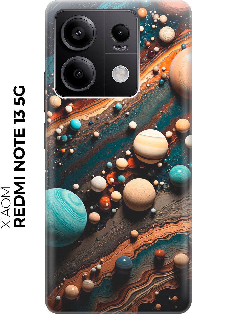 Силиконовый чехол на Xiaomi Redmi Note 13 5g / Сяоми Редми Ноут 13 5г с рисунком "Шары на мраморном полу" Soft Touch черный