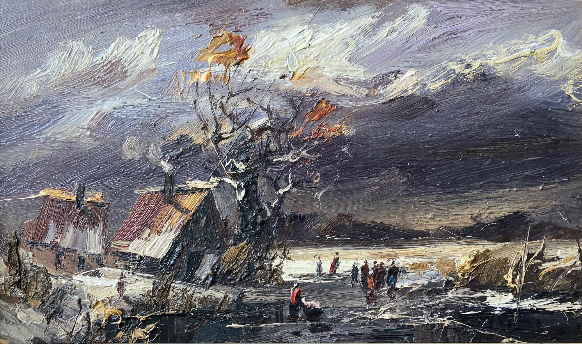 Картина "Начало зимы", 35520см, оргалит; масло, авторская работа; ;
