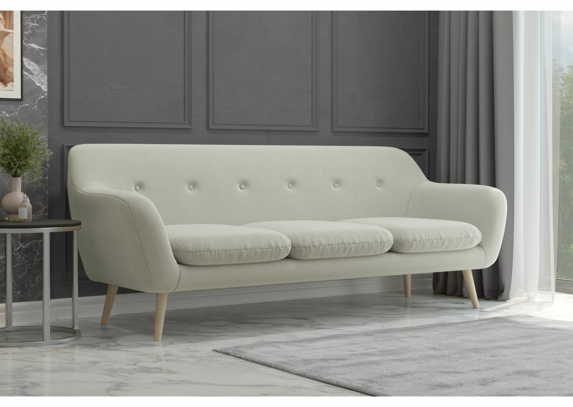 Диван прямой нераскладной Дайсон трехместный в цвете слоновая кость (боун)