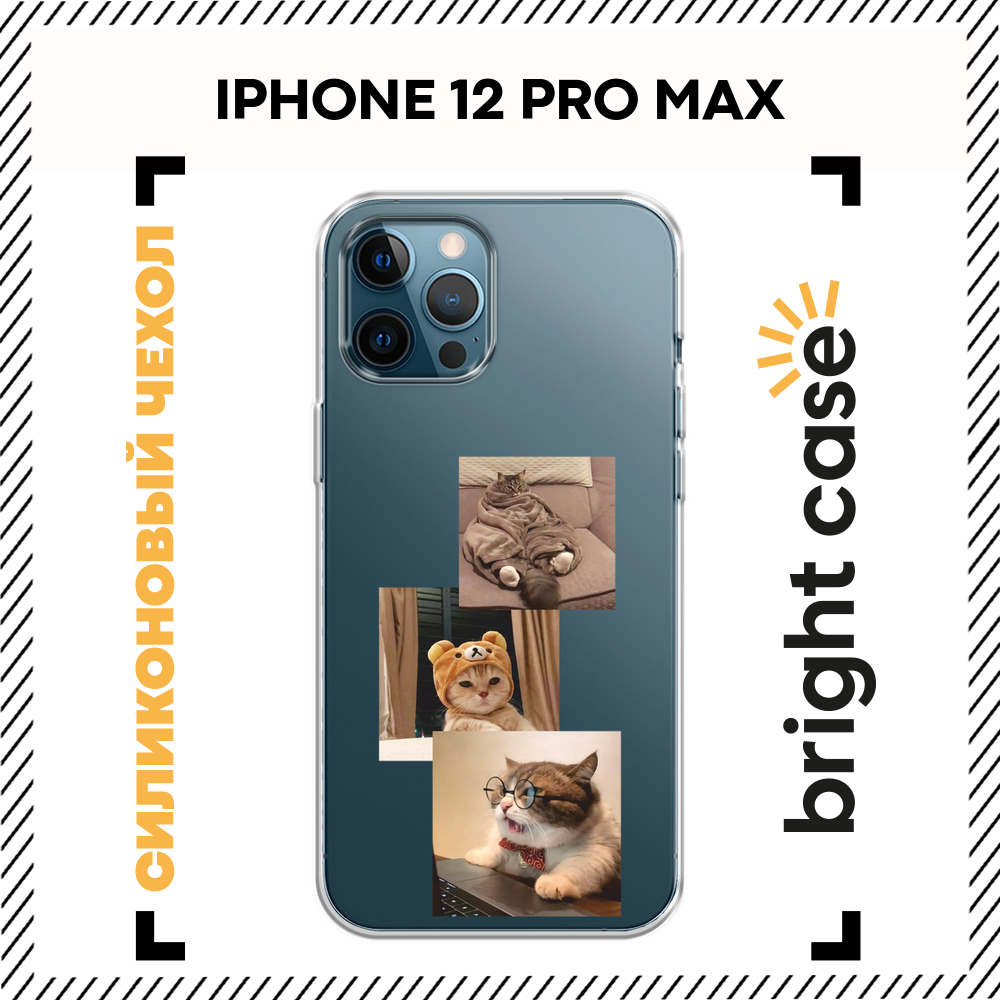 Чехол на Apple iPhone 12 Pro Max / Айфон 12 Про Макс с принтом Домашние коты, прозрачный