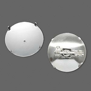 Основа для броши, 19мм, с фиксатором, круглая, базовый материал - сталь, посеребренная, 1 шт.