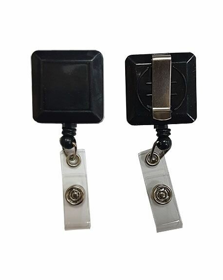 Держатель-рулетка квадратная для бейджа черная 10 шт