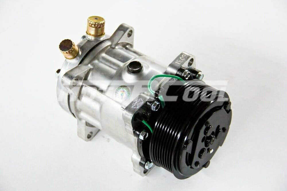 Компрессор кондиционера Sanden 7H15 (24V, PV8) выходы вертикальные (O-ring) 3/4" - 7/8" универсальный