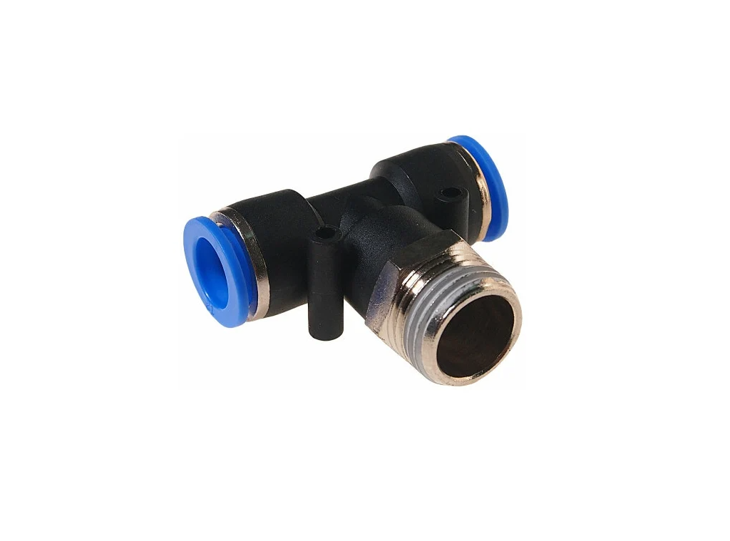 Фитинг Т-образный для пластиковых трубок 12мм с наружной резьбой 1/2дюйм. ROCK FORCE