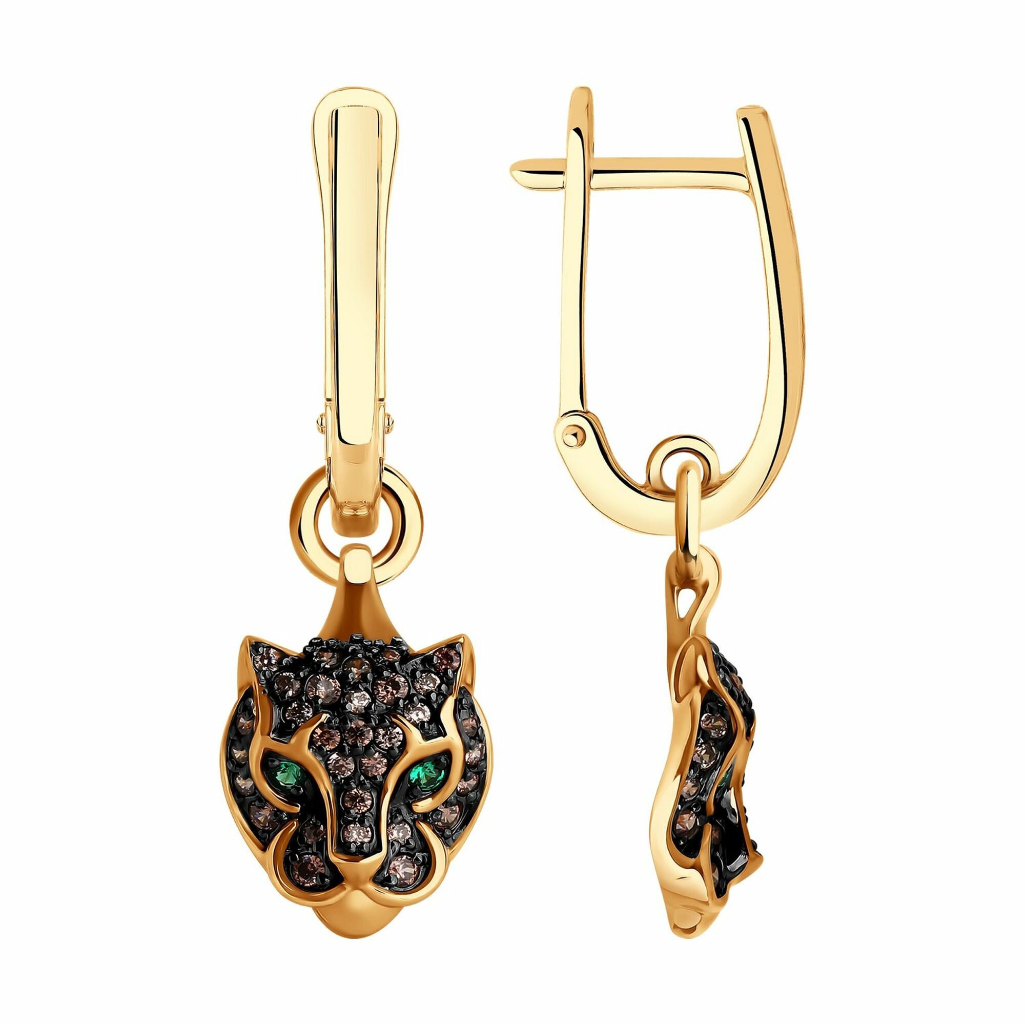 Серьги, красное золото, 585 проба, фианит