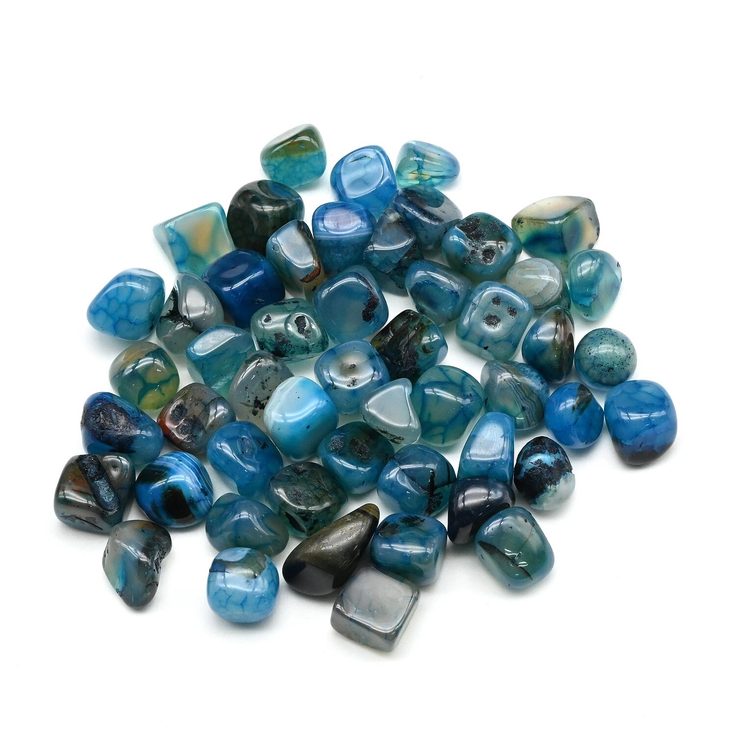 Агат тонированный синий галтовка фракция 8-12мм, упаковка 100г .