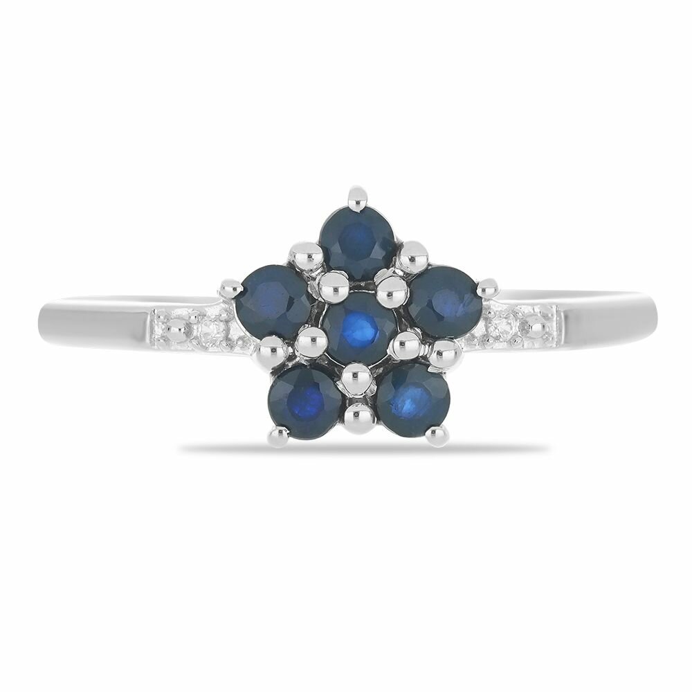 Кольцо, серебро, 925 проба, родирование, циркон, сапфир