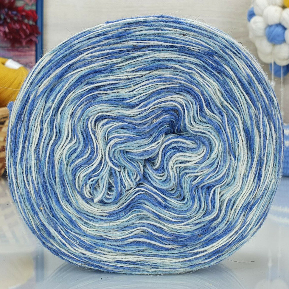 Пряжа Рассказовская ангорка меланж 02 бел/гол/небо (2 мотка)