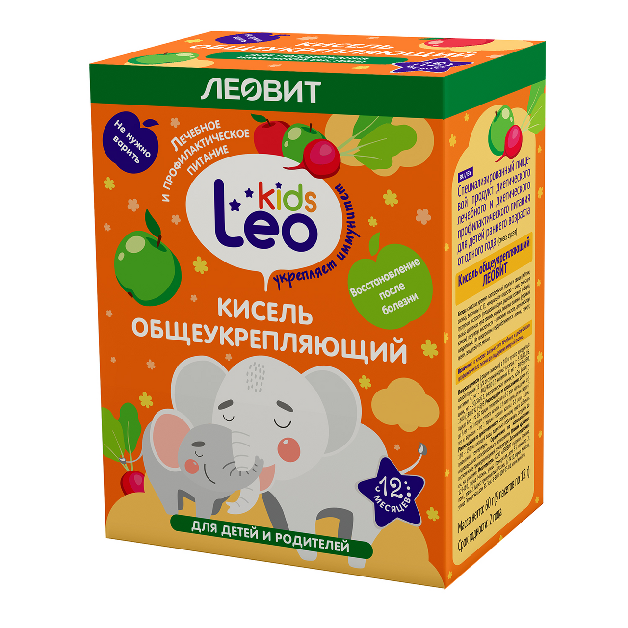 Кисель леовит Leo Kids, Общеукрепляющий, с 1 года, 5х12г