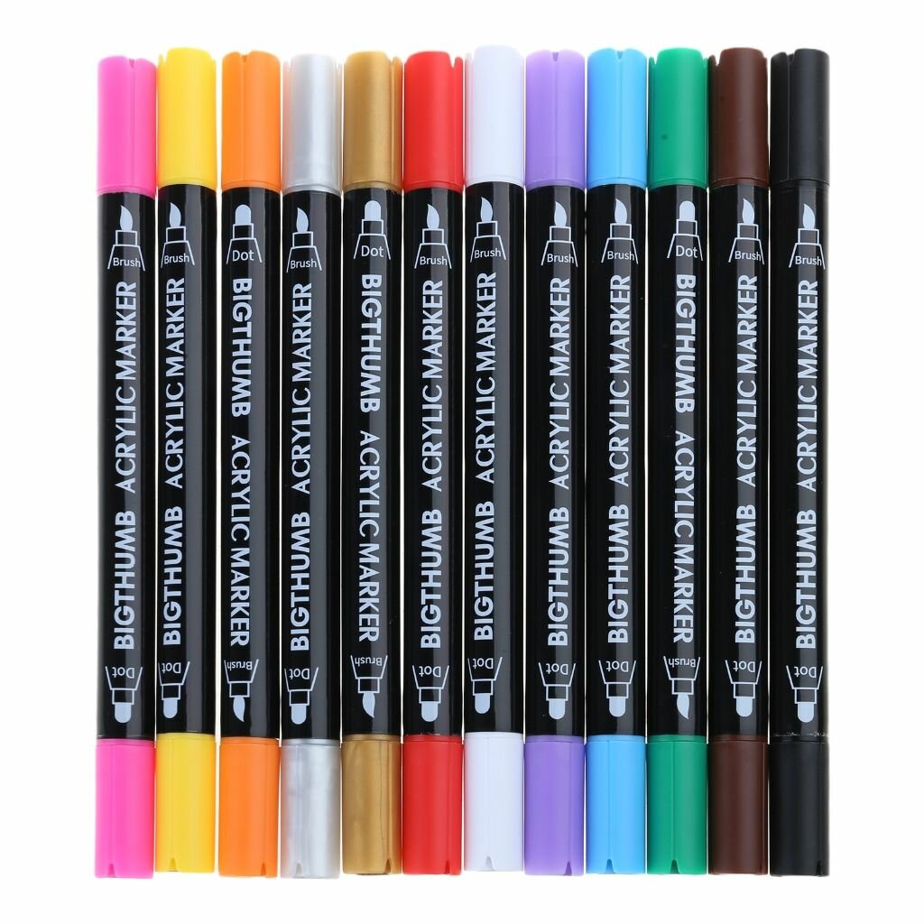 Набор акриловых маркеров с двойной головкой из 12 цветов