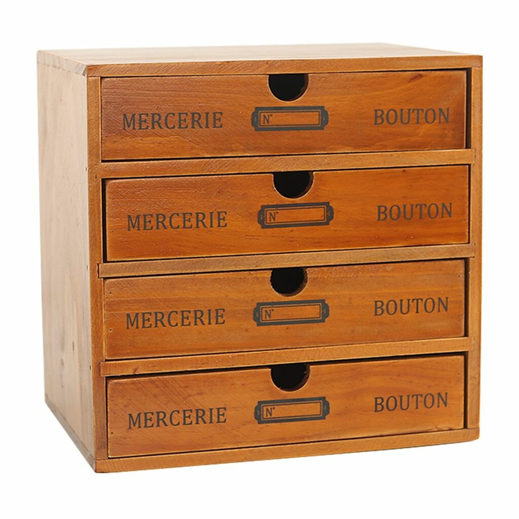 Деревянный четырехслойный выдвижной настольный ящик для хранения вещей-тип А (цвет ретро)