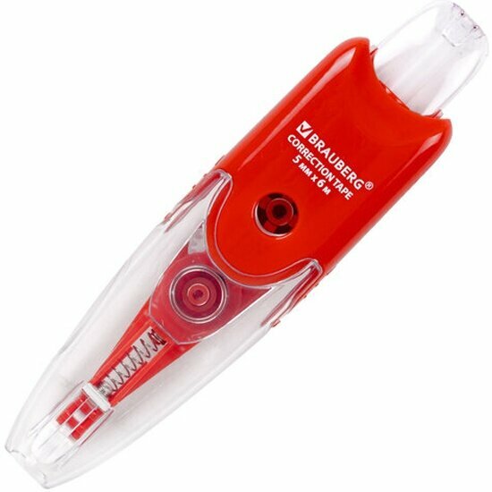 Корректирующая лента Brauberg "Click", 5 мм х 6 м, корпус прозрачный, автоматическая, блистер