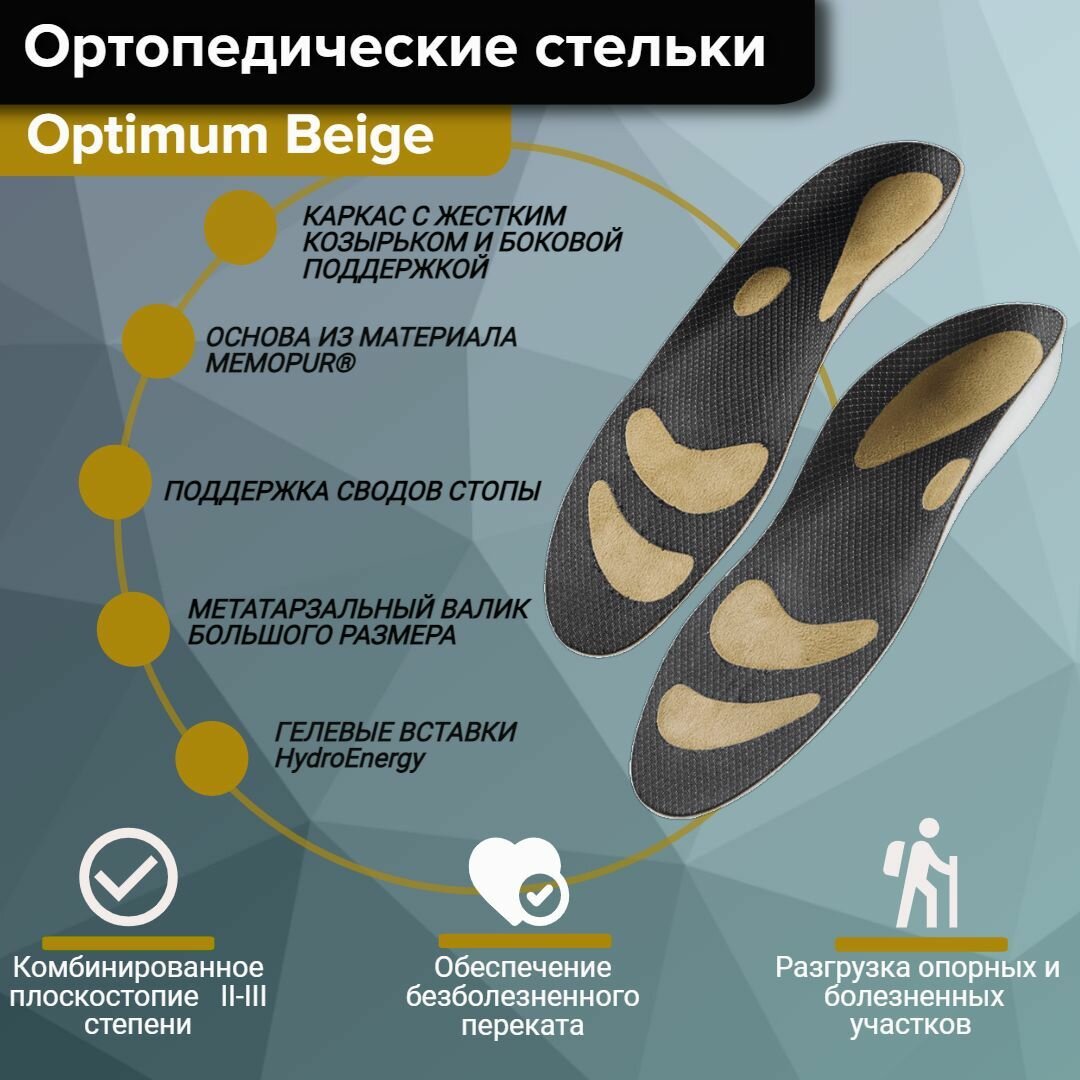 Стельки ортопедические при плоскостопии каркасные спортивные ORTO Optimum Beige