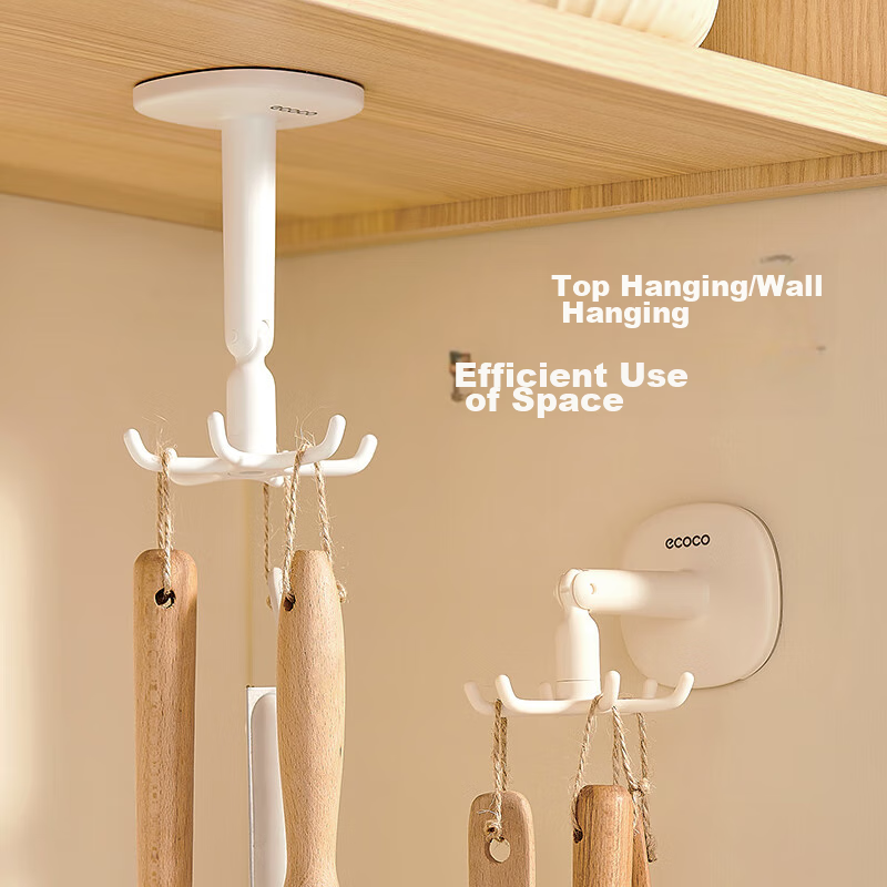 Ecoco Sticky Hooks, Rotating No-Drill Seamless Bathroom Wall Spatula Storage Rack Door Back Hooks, E23164 White 2 Pieces