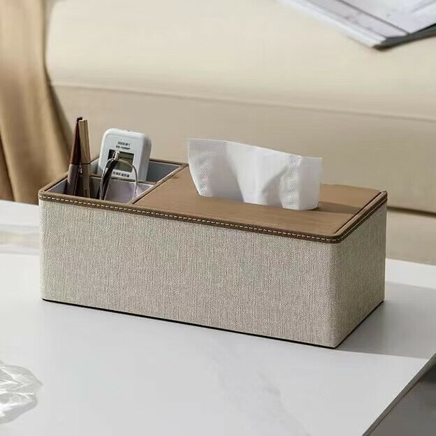 Youjia Liangpin Tissue Box, Living Room Tissue Holder, Coffee Table Remote Control Storage Box, Desktop Pen Holder, High-End, Gray Wood Grain