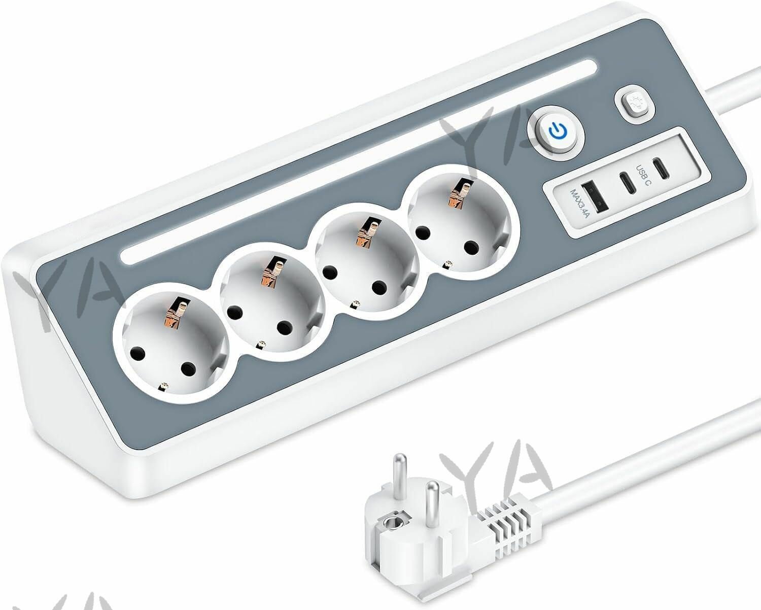 Удлинитель сетевой электрический бытовой с заземлением с выключателем 4 розетки, 1 с USB 2 Type-C, 1.5 м3