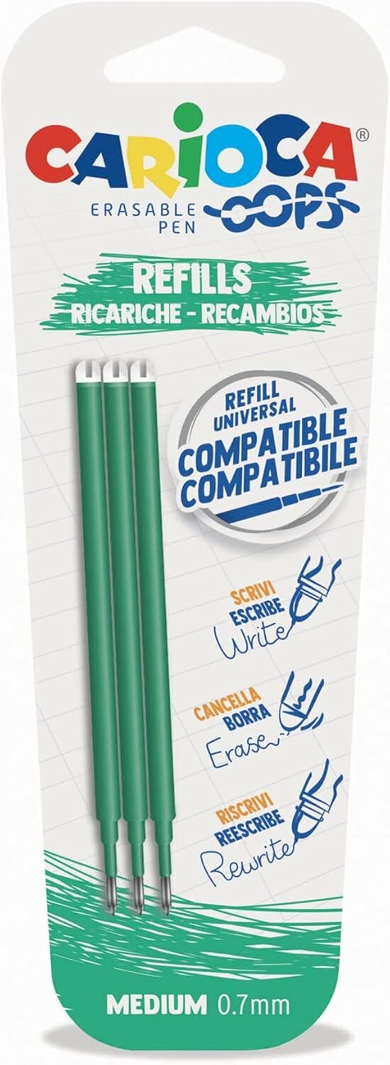 CARIOCA OOPS стержни для гелевой ручки, 3 штуки, чернила Зеленые 43041/04